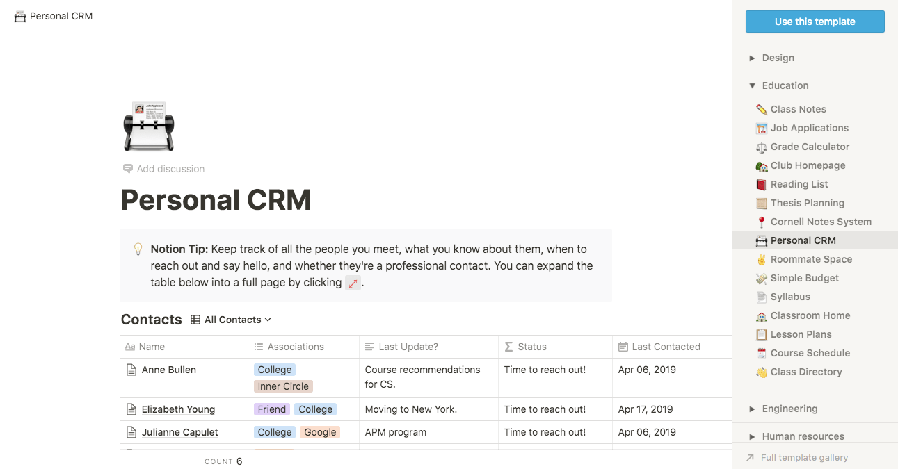 Notion vs Dex as a Personal CRM in 2021
